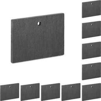 Relaxdays Schiefer Pflanzenschilder, 10er Set, Beetbeschriftung zum Aufh&auml;ngen, Garten Zubeh&ouml;r, Schiefertafeln, anthrazit