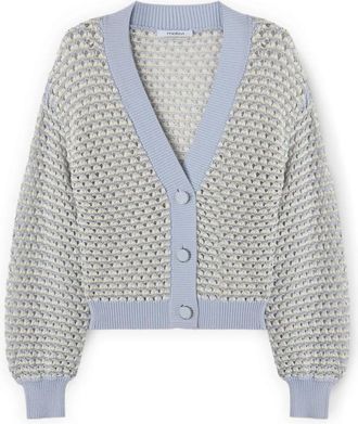 Motivi Femme, Pulls, Bleu, Taille: 40 FR Gilet Court en Maille Lurex Ajour&eacute;e