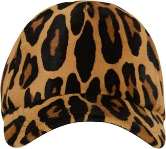 Balmain Femme, Accessoires, Brun, Taille: M/L Casquette en cuir fa&ccedil;on poulain avec motif l&eacute;opard