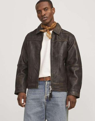 Jack & Jones Lederjacke in Schokobraun-Brown