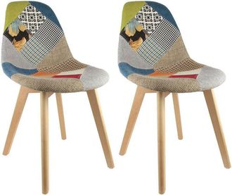 The Home Deco Factory The Home Deco Factory - Lot de 2 chaises repas 47x54x81 cm en tissu multicolore et pieds naturel