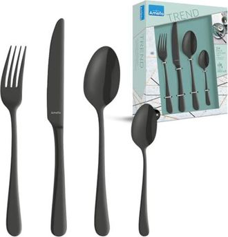 Amefa AUSTIN Besteck Set 4 Personen (schwarz) | 16-teilig | Besteck Set schwarz aus rostfreiem Edelstahl 18/0 | PVD-veredelt | schwarzes Besteck mit außerge