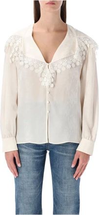 Chlo&eacute; Femme, Blouses et Chemises, Beige, Taille: 38 FR Blouse &agrave; maxi-col