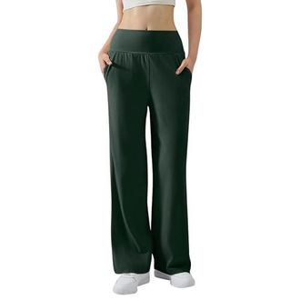Generic Pantalon de yoga taille haute &agrave; jambes larges avec poches, pantalon d&eacute;contract&eacute; doux et extensible &agrave; enfiler, pantalon respirant, pantalon de gym et d