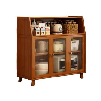 Generic Sideboard mit gro&szlig;em Fassungsverm&ouml;gen, Verstellbarer Massivholz-Aufbewahrungsschrank, ausgestattet mit verl&auml;ngerten Beinen und transparenten Schrankt&uuml;