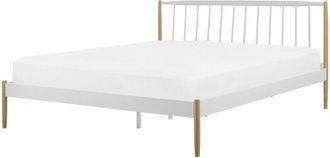 Beliani Metallbett Wei&szlig; / Braun 160 x 200 cm Mit Lattenrost Stabile Konstruktion aus Metall Schlafzimmer / G&auml;stezimmer Klassisches Modernes Design