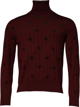 Dolce & Gabbana Pull en maille &agrave; col roul&eacute; avec logo - Homme - Pulls - Rouge - Taille: M