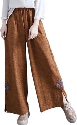 Generic Pantalon d&eacute;contract&eacute; ample en coton &agrave; taille &eacute;lastique pour femme, marron, 3XL