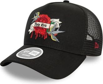 New Era Casquette de Camionneur pour Femmes réglable Snapback Tatouage Rose Oiseau Maille Noir