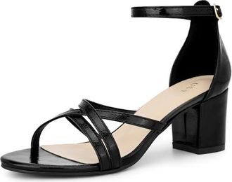 Allegra K Sandales &agrave; bout rond &agrave; talon &eacute;pais avec sangle de cheville pour femme, Noir, 39.5 EU