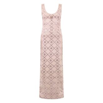 Philipp Plein Femme, Robes, Rose, Taille: 40 FR Long Tank Dress Rhomb Flowers Strass
