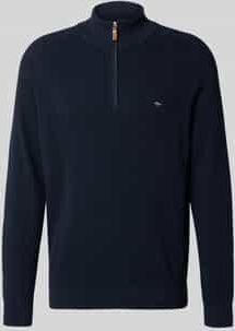 Fynch-Hatton Strickpullover mit Troyer-Kragen und Label-Stitching