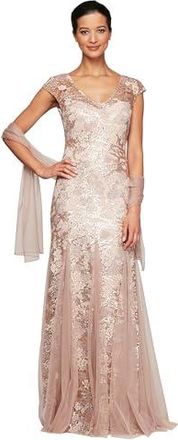 Alex Evenings Robe brodée avec décolleté Illusion Occasion spéciale, Rose Gold, 38 Femme