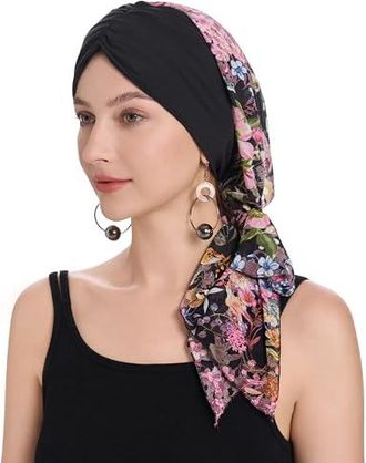 ZLYC Foulards dété pour femme - Turban imprimé, Motif floral noir., Taille unique