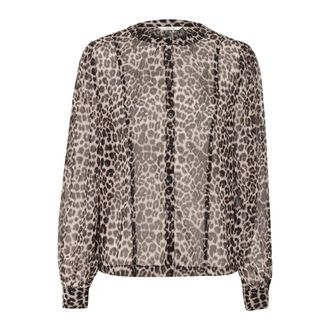 Cream Leopardenmuster Shirt mit Transparenter Qualit&auml;t - - Blouses & Shirts - Damen - Braun - M