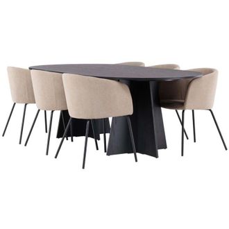 ebuy24 Bootcut Essgruppe Tisch schwarz und 6 berit St&uuml;hle beige