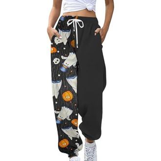 Generic Pantalon de voyage pour femme avec poches &eacute;lastiques &agrave; la taille et imprim&eacute; d&eacute;contract&eacute;, Noir, 4XL