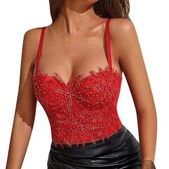 Generic Corset pour femme - Bustier &agrave; paillettes - Crop Tops - Soutien-gorge push-up - Haut en strass - D&eacute;bardeur spaghetti - D&eacute;bardeur &agrave; bretelles d&eacute;nud&eacute;es -