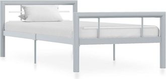 vidaXL Cadre de lit Gris et blanc M&eacute;tal 90 x 200 cm