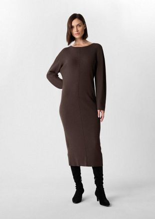 Comma Midikleid Kleid Rippstrickkleid mit überschnittenen Schultern