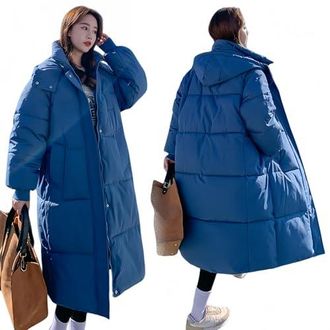 Generic Long doudoune dhiver chaude &agrave; capuche avec poches profondes - V&ecirc;tement dext&eacute;rieur matelass&eacute; isol&eacute; pour femme, bleu jean, 3XL