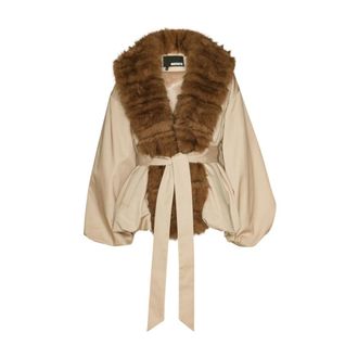 Rotate Faux Fur Collar Coat - - Jackets - Damen - Braun - XS