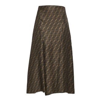 Fendi Seiden Maxirock mit Logomotiv - - Skirts - Damen - Braun - S