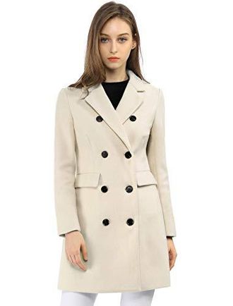 Allegra K Tranch&eacute;e-manteau &agrave; revers crois&eacute; pour femmes Costume dHalloween Beige XL