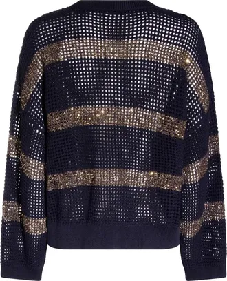Brunello Cucinelli Sequin-Embellished Open-Knit Sweater - Navy