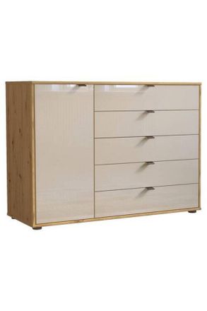 Novel Kommode, Champagner, Eiche Bianco, Metall, 1 Fächer, 5 Schubladen, 120x86x43 cm, ISO 9001, Goldenes M, Made in Germany, Beimöbel erhältlich, in versch