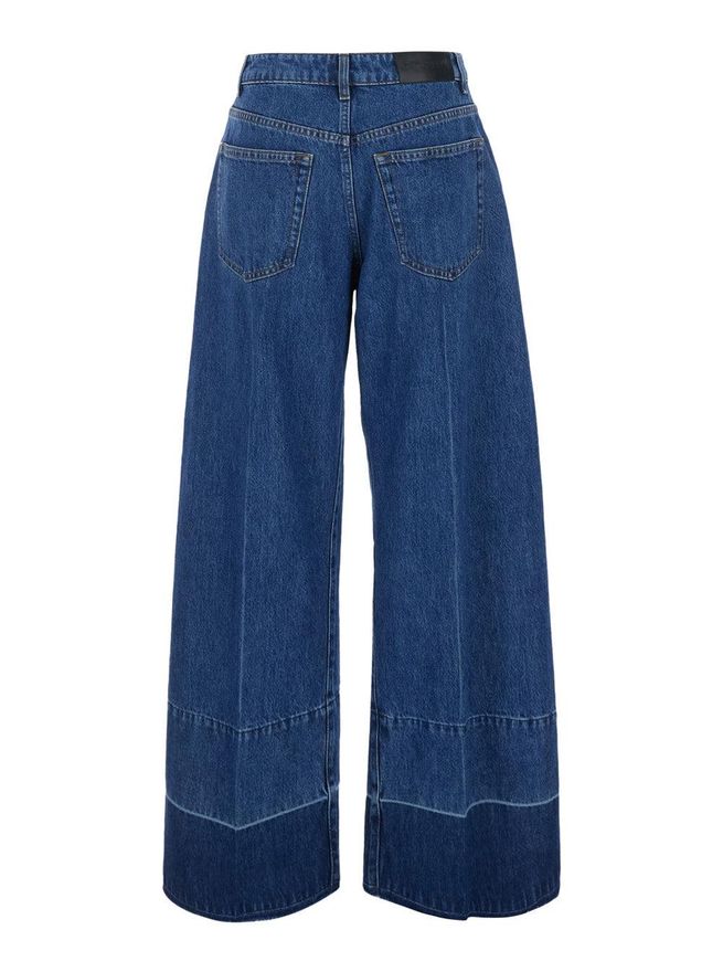Womens Jeans Wide-Leg Blue Denim Cotton