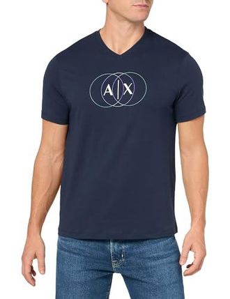 A|X Armani Exchange A|X ARMANI EXCHANGE T-shirt en coton &agrave; col en V avec logo central pour homme, Bleu marine vif, Taille L
