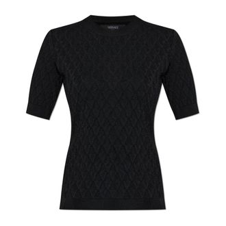 Versace Jacquard-Strick-T-Shirt aus Stretch-Viskose in figurbetonter Passform - - Knitwear - Damen - Schwarzk - M