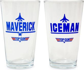 Silver Buffalo TOP GUN Maverick and Iceman Pint-Gläser, 2er-Set, Bierkrug für Likör, Kneipengetränke, Fassungsvermögen: 590 ml