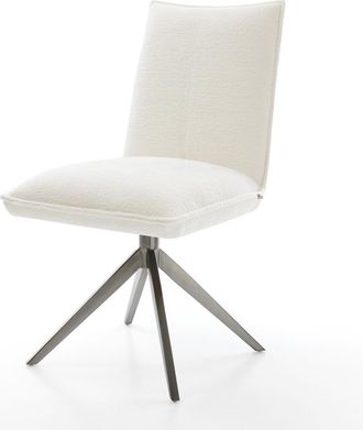 DELIFE Drehstuhl Lelio-Flex Bouclé Soft Beige Kreuzgestell breit Graphit 360° drehbar Wippfunktion Taschenfederkern, Esszimmerstühle