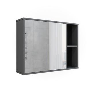 Vicco Badspiegelschrank Anthrazit/Bergeiche Leano 80x60x20 cm - Badezimmerschrank mit Spiegel, Kombination aus offenen F&auml;chern und T&uuml;ren f&uuml;r Flexible Nutzun