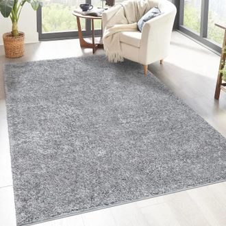 Carpet City Shaggy Hochflor Teppich - 200x290 cm - Grau - Langflor Wohnzimmerteppich - Einfarbig Uni Modern - Flauschig-Weiche Teppiche Schlafzimmer Deko