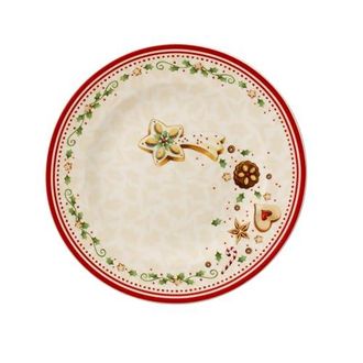 Villeroy & Boch Winter Bakery Delight Assiette petit-déjeuner Étoile filante, 21,5 cm, Porcelaine Premium, Blanc/Rouge/Beige