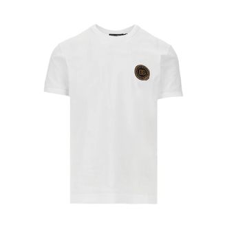 Dolce & Gabbana T-Shirt mit gesticktem Aufn&auml;her - - Tops - Herren - Wei&szlig; - 2XL