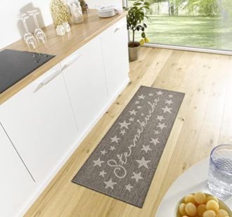 Hanse Home Cucina K&uuml;chenl&auml;ufer Sternek&uuml;che - Teppichl&auml;ufer mit Schriftzug Flachgewebe K&uuml;chenteppich rutschfest Teppich L&auml;ufer f&uuml;r K&uuml;che, Flur, Eingangsbereich, E