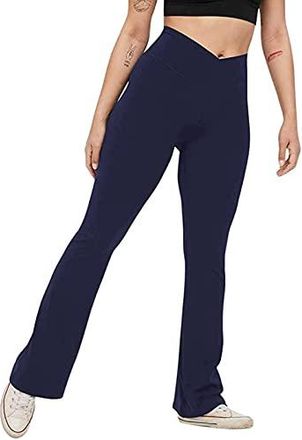 Generic Pantalon &eacute;vas&eacute; pour femme - Taille crois&eacute;e - Pantalon de yoga &eacute;vas&eacute; - Opaque - Contr&ocirc;le du ventre - Legging de sport - Coupe ajust&eacute;e - Pantalon de jog