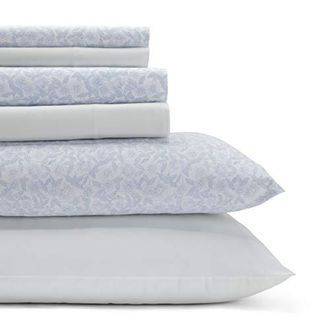 Laura Ashley Bettwäsche-Set für Queen-Size-Bett, Baumwoll-Perkal, 6-teilig, frische und Coole Heimdekoration (Belle Blue Cashmere, Queen-Size)