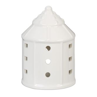 Relaxdays Teelichthaus Keramik, Leuchth&auml;uschen f&uuml;r 1 Teelicht, HxD: 10,5 x 7,5 cm, Teelichthalter Haus, Kerzenhaus, wei&szlig;