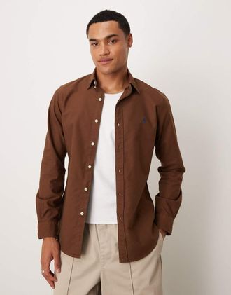 Polo Ralph Lauren Chemise Oxford ajustée teinte en pièce à logo emblématique - Marron