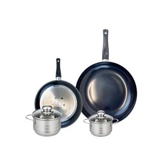 Fackelmann ELO 9734650 Batterie de cuisine 4 pi&egrave;ces, Ensemble de 2 Po&ecirc;les de cuisson 24 et 32 cm et 2 faitouts 12 et 14 cm Elo Prima Brillant, inox, induction