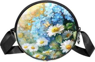 Generic Petit sac &agrave; bandouli&egrave;re circulaire pour femme, motif feuilles florales, sac &agrave; dos avec fermeture &eacute;clair, bretelles r&eacute;glables, sac &agrave; main rond d&eacute;contra