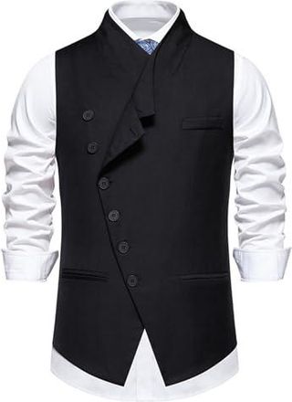 Generic Gilet de costume simple boutonnage pour homme, coupe ajust&eacute;e, confortable, unique, luxueux, gilet minimaliste uni, polyvalent avec poches, Noir, XXL