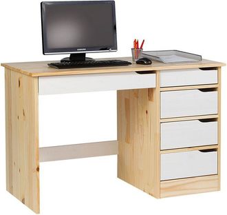 IDIMEX Bureau en pin massif hugo, naturel et lasuré blanc