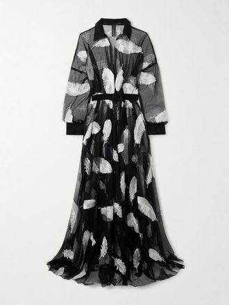 Norma Kamali Robe Du Soir En Tulle À Broderies Et À Ceinture - Noir