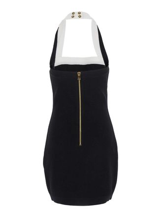 Balmain Womens Black Dress With Square Neckline And Decorative Buttons Viscose